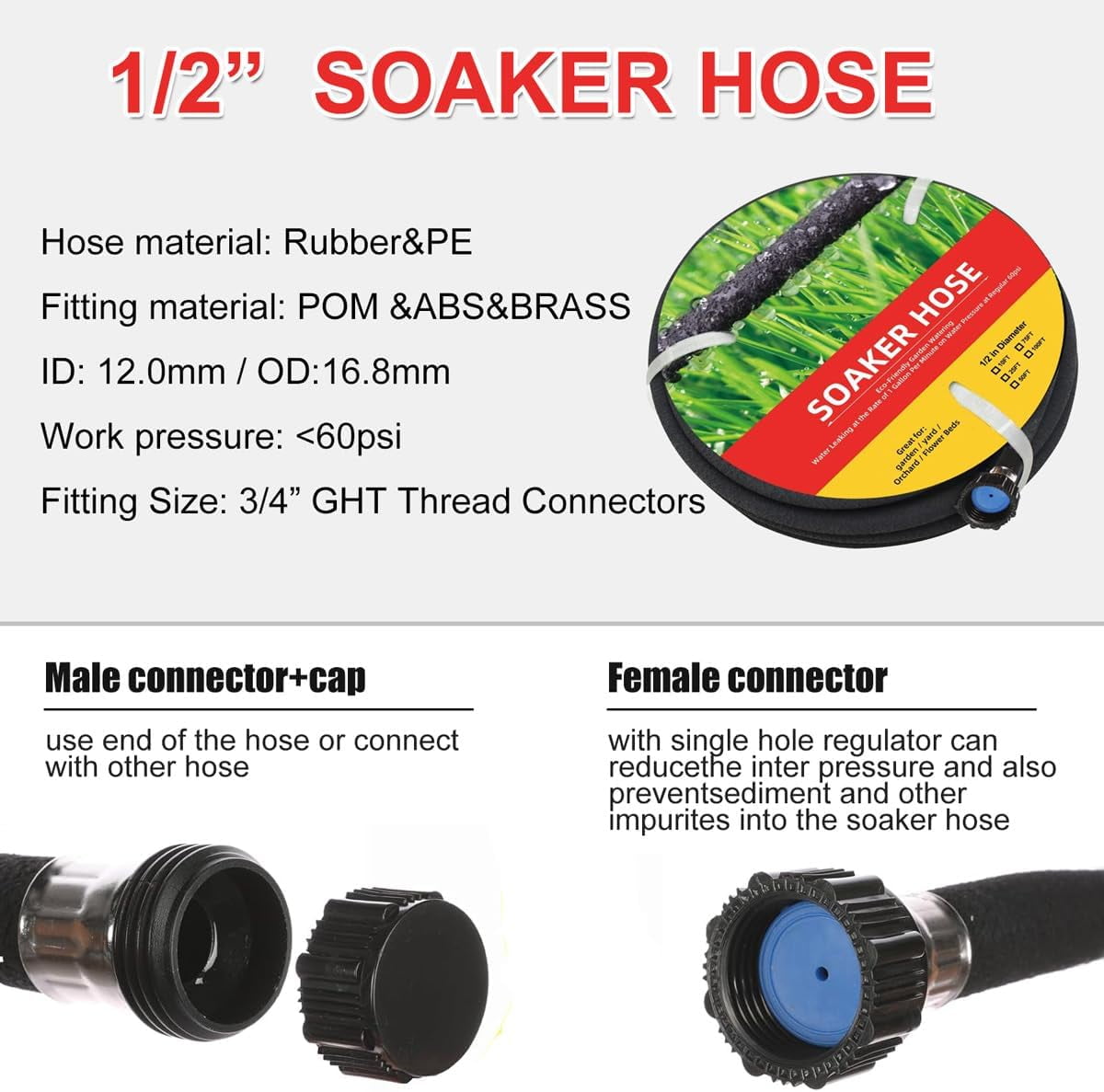 XUERUI-2 Pack Soaker Hose Short 10 FT for Garden Bed, 1/2‘‘ Diameter ...