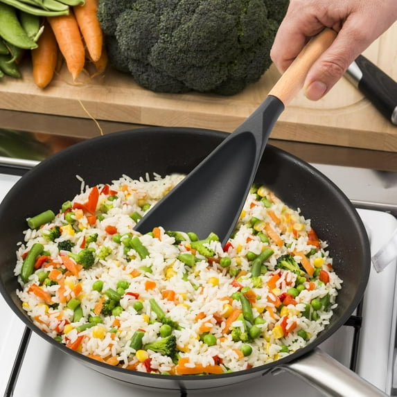 XUERUI-2 Pcs Silicone Cooking Spoons for Nonstick Cookware - Wooden ...