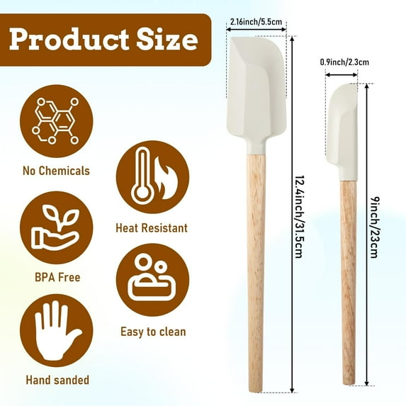 XUERUI-2 Pcs Wooden Long Handle Silicone Spatula 12" and 9" Rubber ...