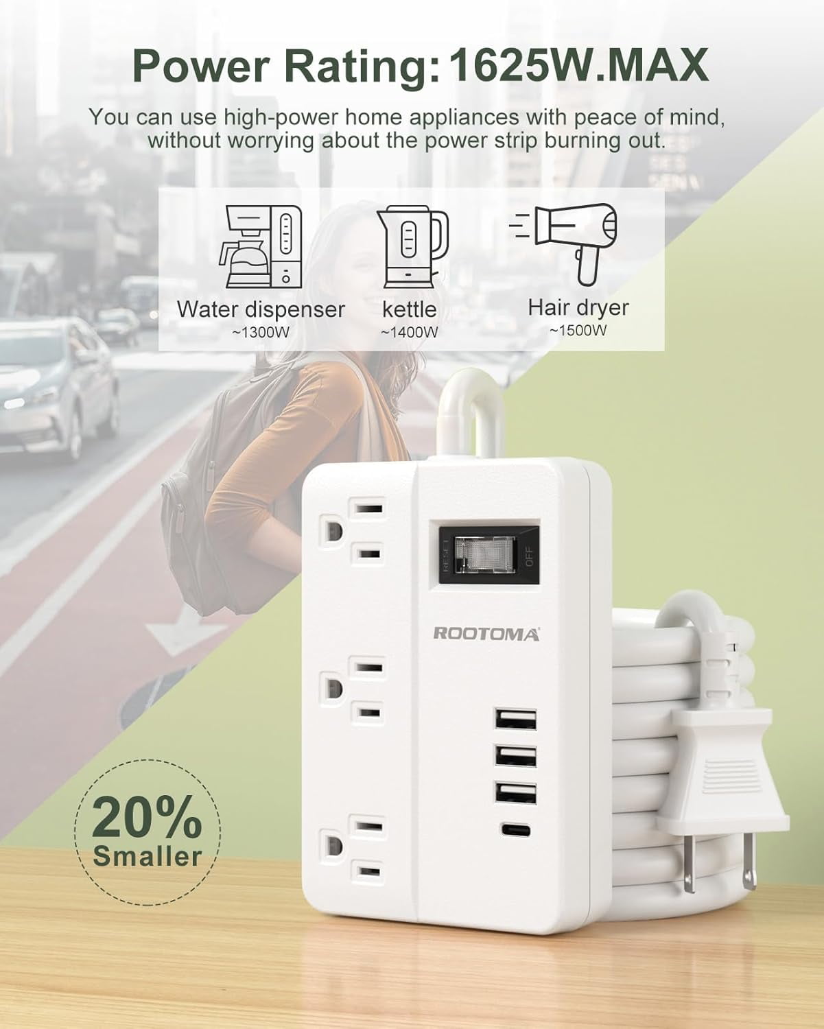 XUERUI-2 Prong Power Strip with USB-C, 2 Prong to 3 Prong Outlet ...