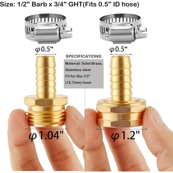 XUERUI-2 Set Brass Garden Hose Repair Connector Kit with Clamps, Fit ...