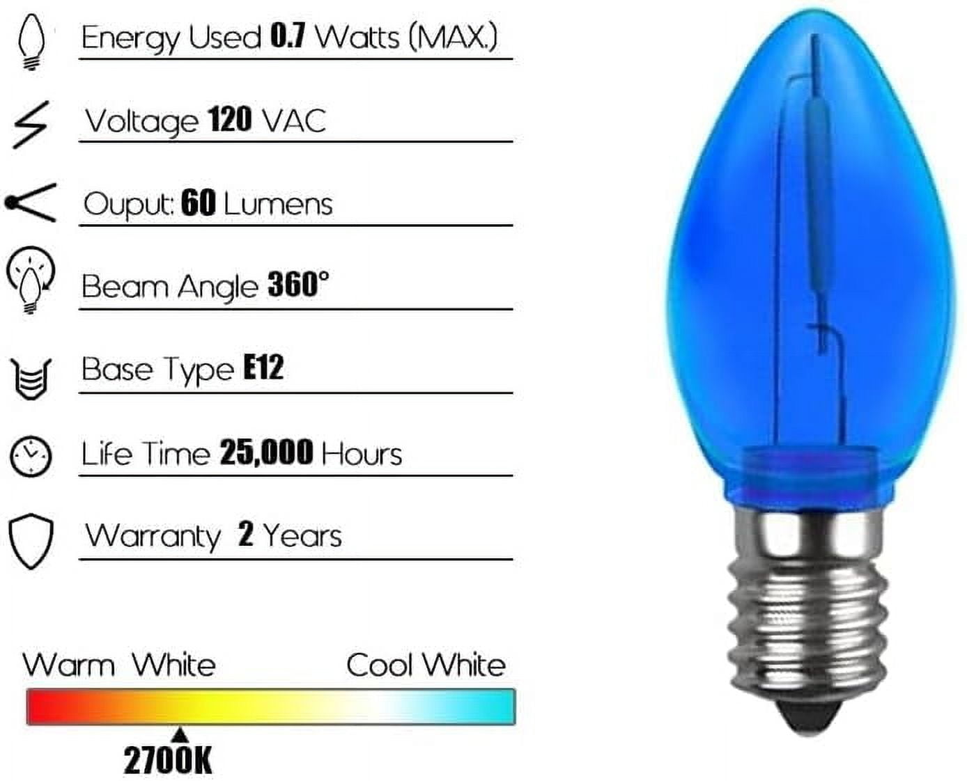 XUERUI-25 PCS C7 Blue E12 Candelabra Base Shatterproof Plastic ...