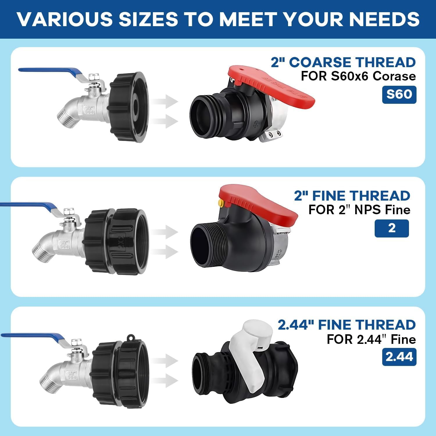 XUERUI-275-330 Gallon IBC Tote Hose Adapter - 3-Size IBC Tote Adapter ...
