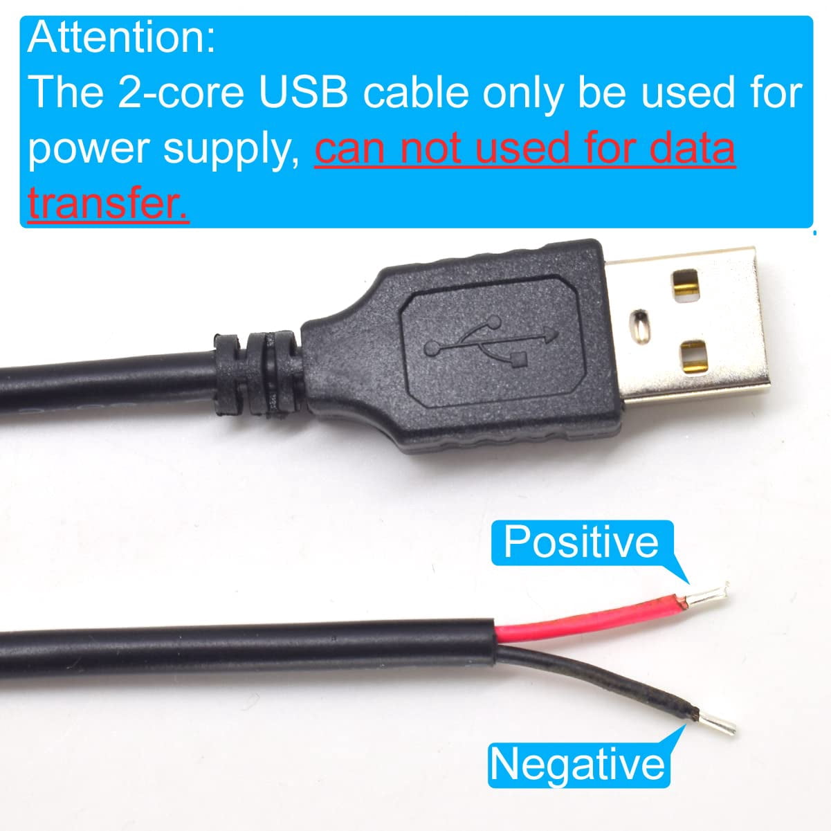 XUERUI-2PCS 20AWG USB Pigtail, 1.5M/5FT USB 2.0 Male Plug, 5V 5A Black ...