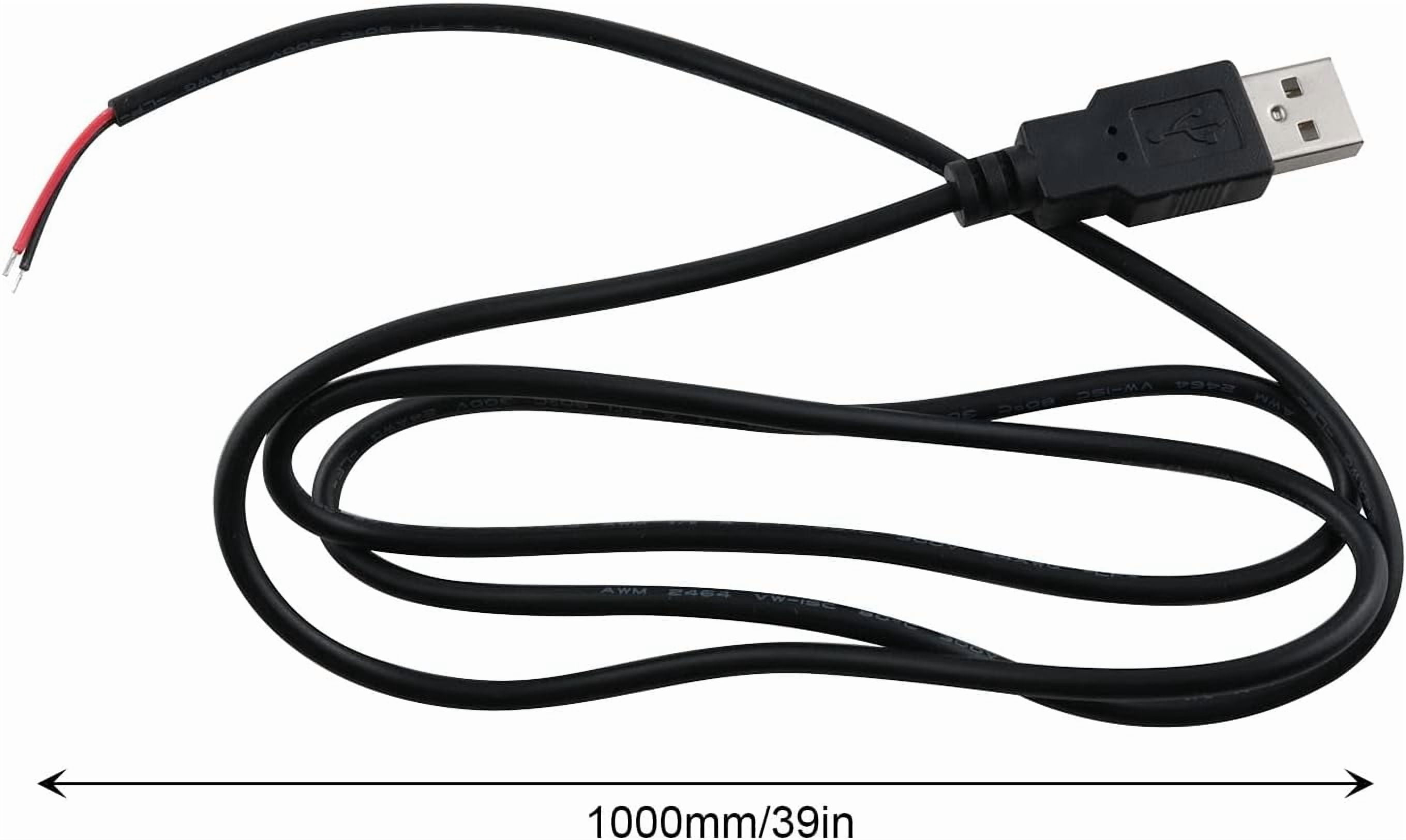 XUERUI-2pcs 24AWG USB Pigtail 2 Wire Cable 3.3 Feet (1 Meter) Male Plug ...