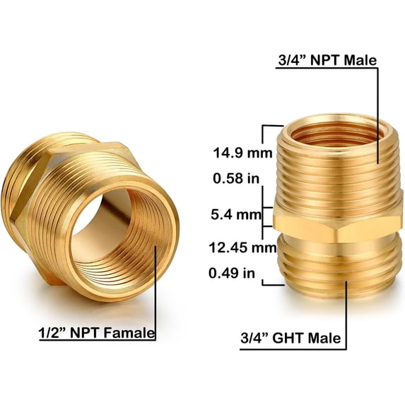 XUERUI-3/4" GHT Male to 3/4"NPT Male Connector or 3/4\u201d GHT to 1/2 ...