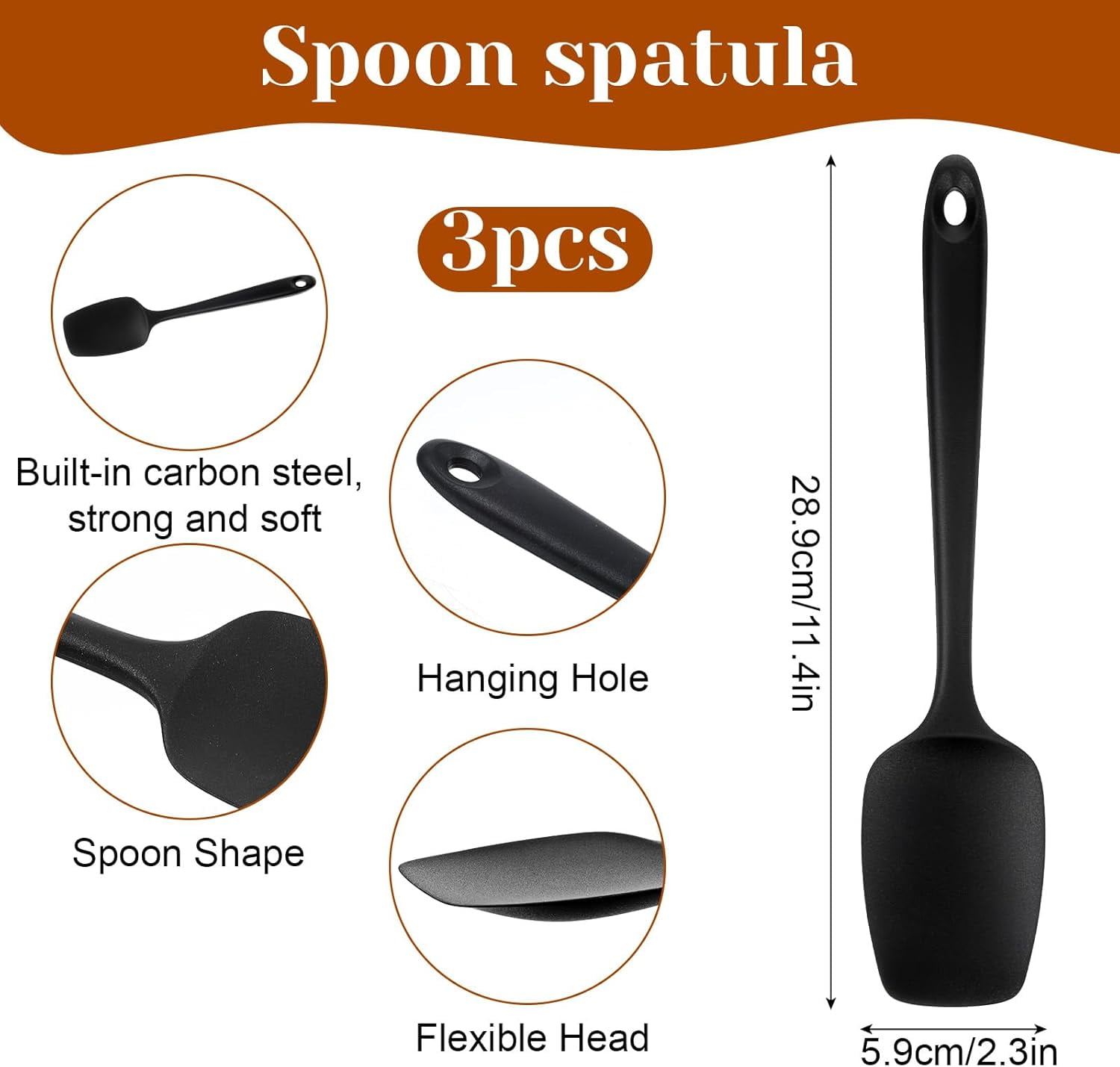 XUERUI-3 PcsHeat Resistant Silicone Spoon Spatulas, 600°F High Temp ...