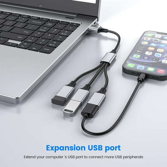 XUERUI-3 in 1 USB Splitter Cable, Portable USB 2.0 Hub for Charging ...