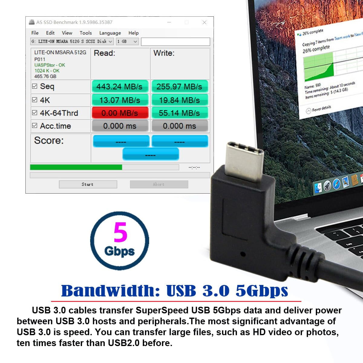 XUERUI-30cm Reversible USB 3.1 USB-C Right Angled to 90 Degree Down ...