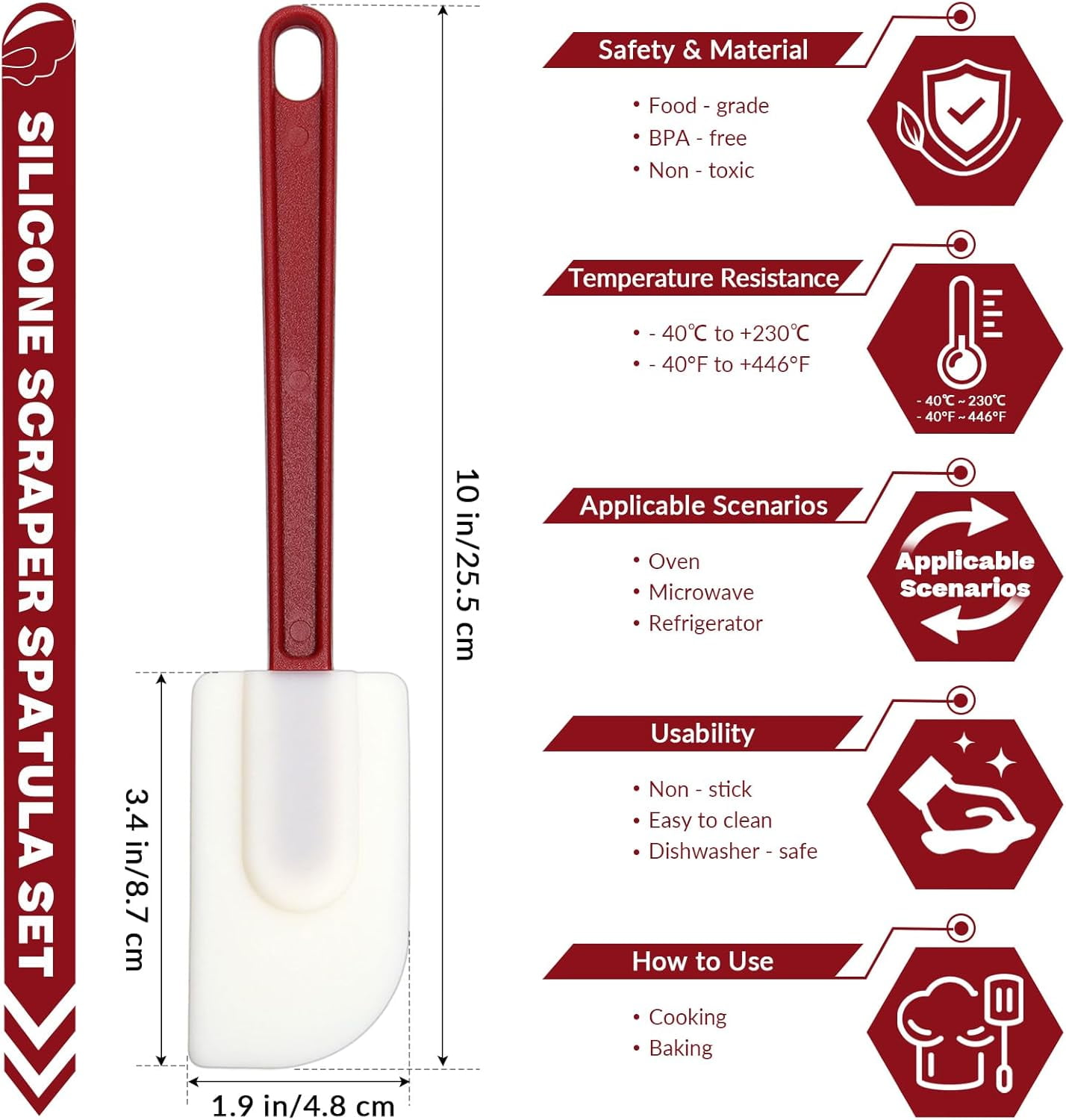 XUERUI-4 PCS Heat Resistant Silicone Spatulas, 10-Inch Commercial Grade ...