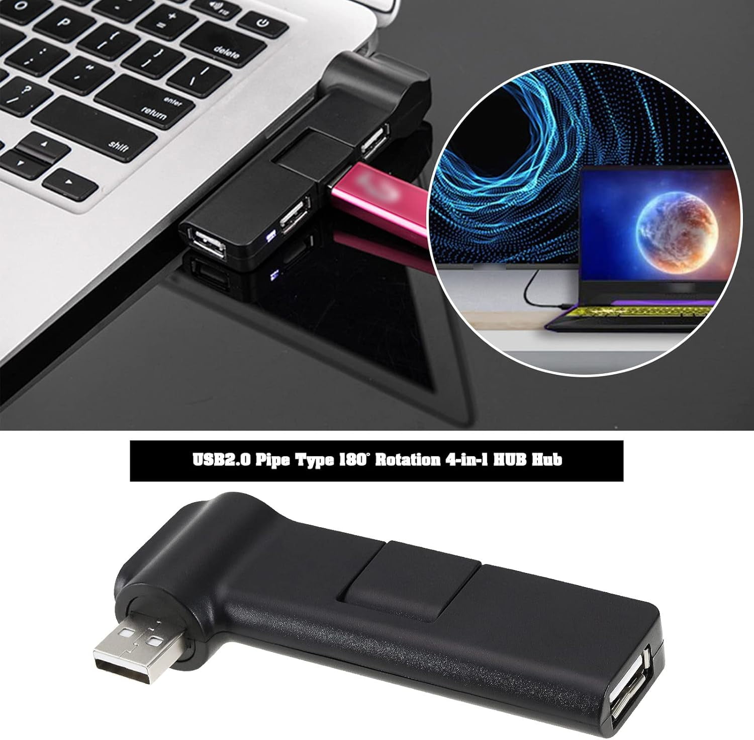 XUERUI-4 Port 180 ° Rotation USB Extender Hub 4 Port USB Hub Power ...