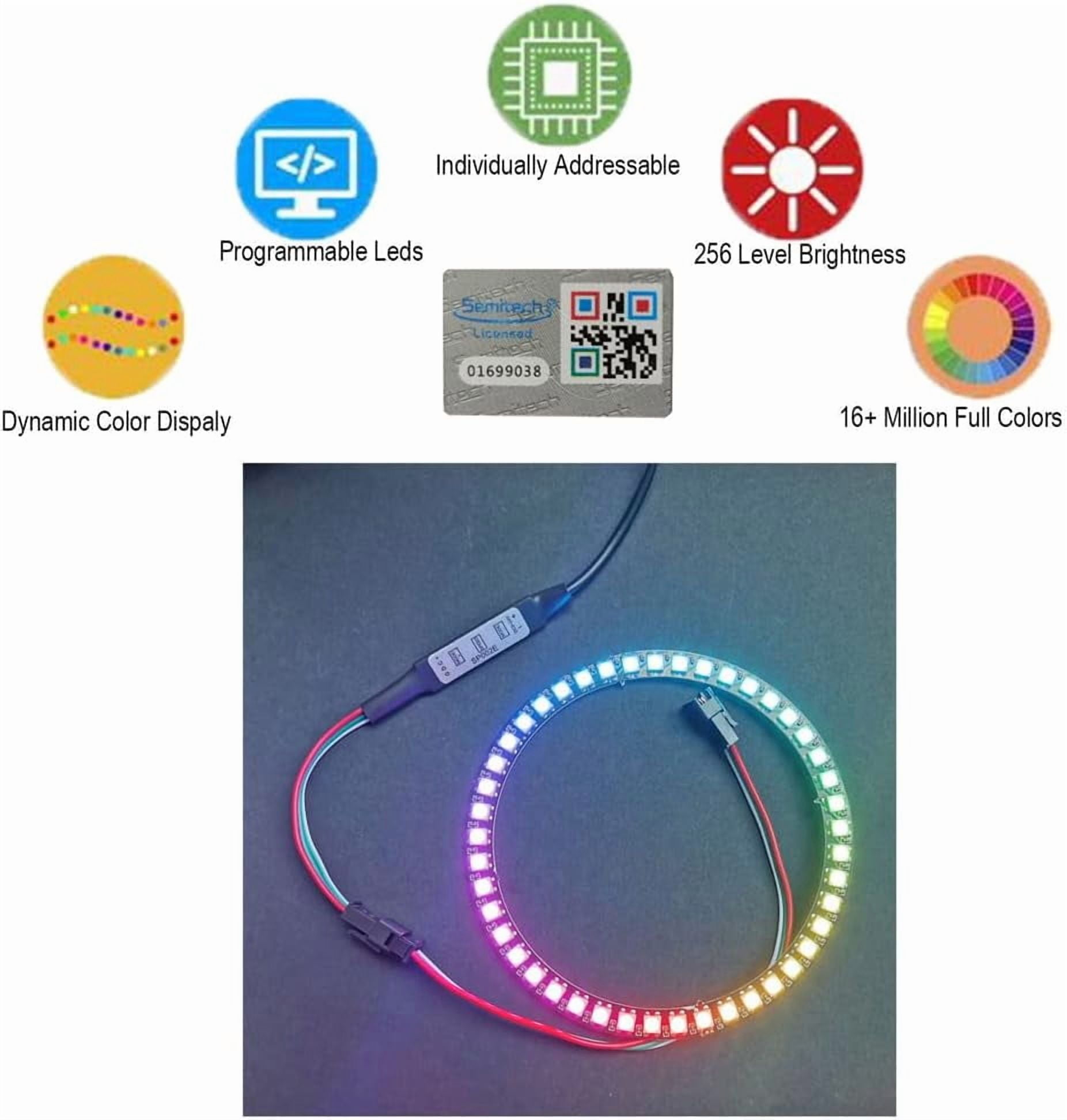 XUERUI-45 Bits WS2812 Addressable LED Ring with SM2.54-3P Wire, DC5V ...