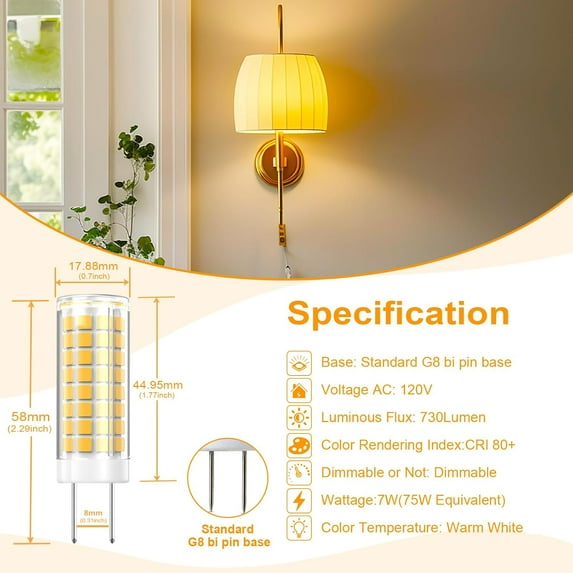 XUERUI-5 Pack - G8 GY8.6 LED Light Bulbs Dimmable 7W Equivalent to ...