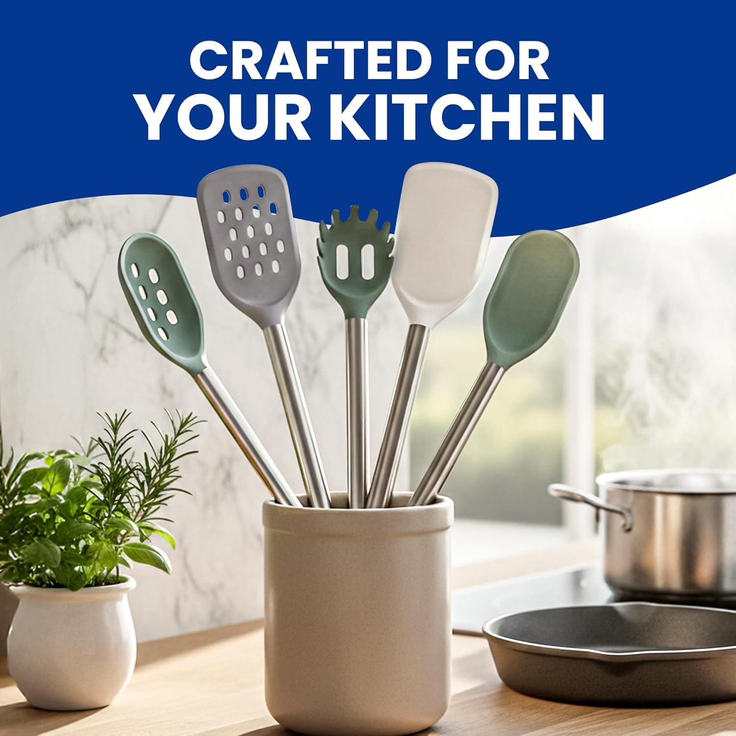 XUERUI-5-Piece Silicone Kitchen Utensils Set Non Toxic, Heat-Resistant ...