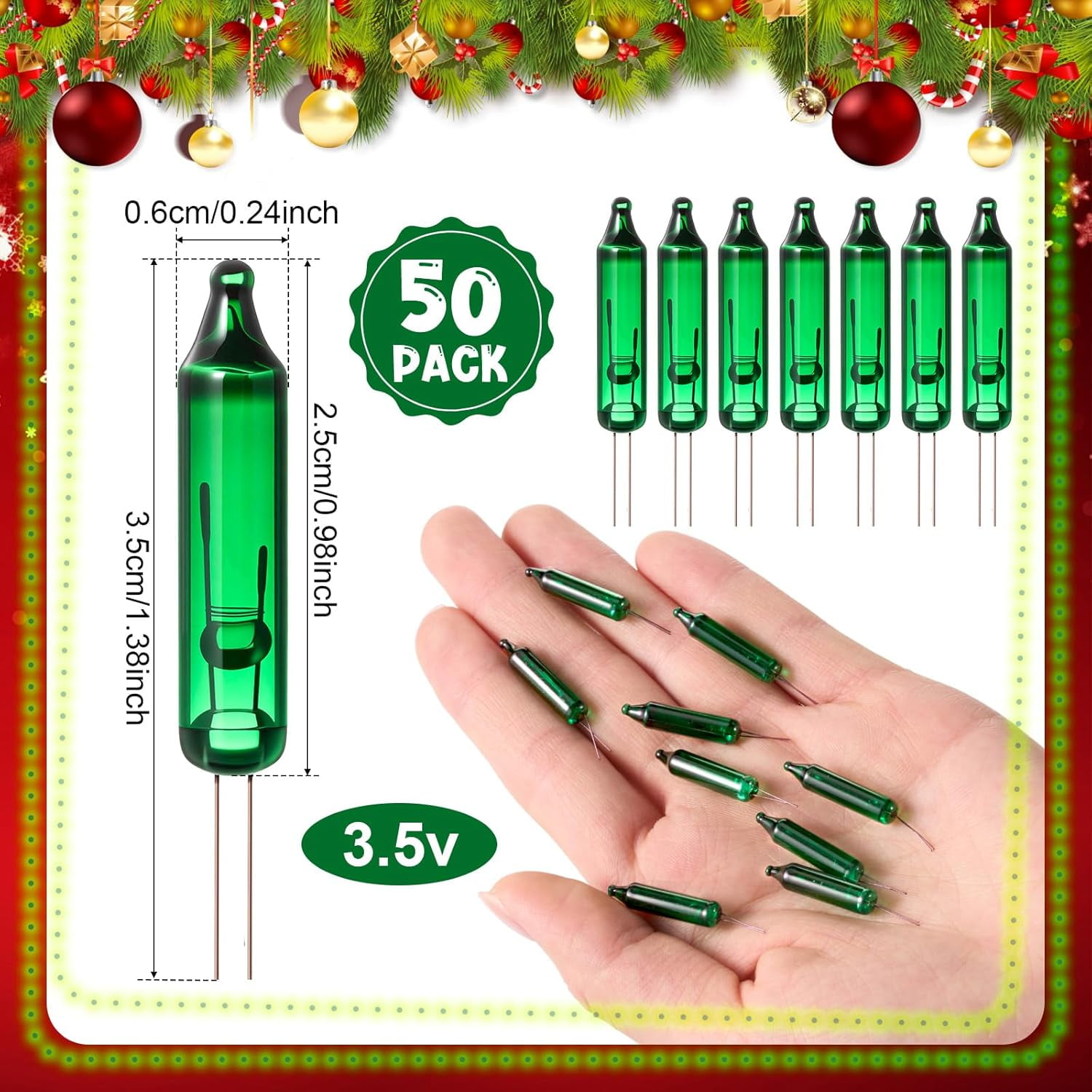 XUERUI-50 Pcs 3.5 Volt Mini Christmas Tree Replacement Bulbs for ...