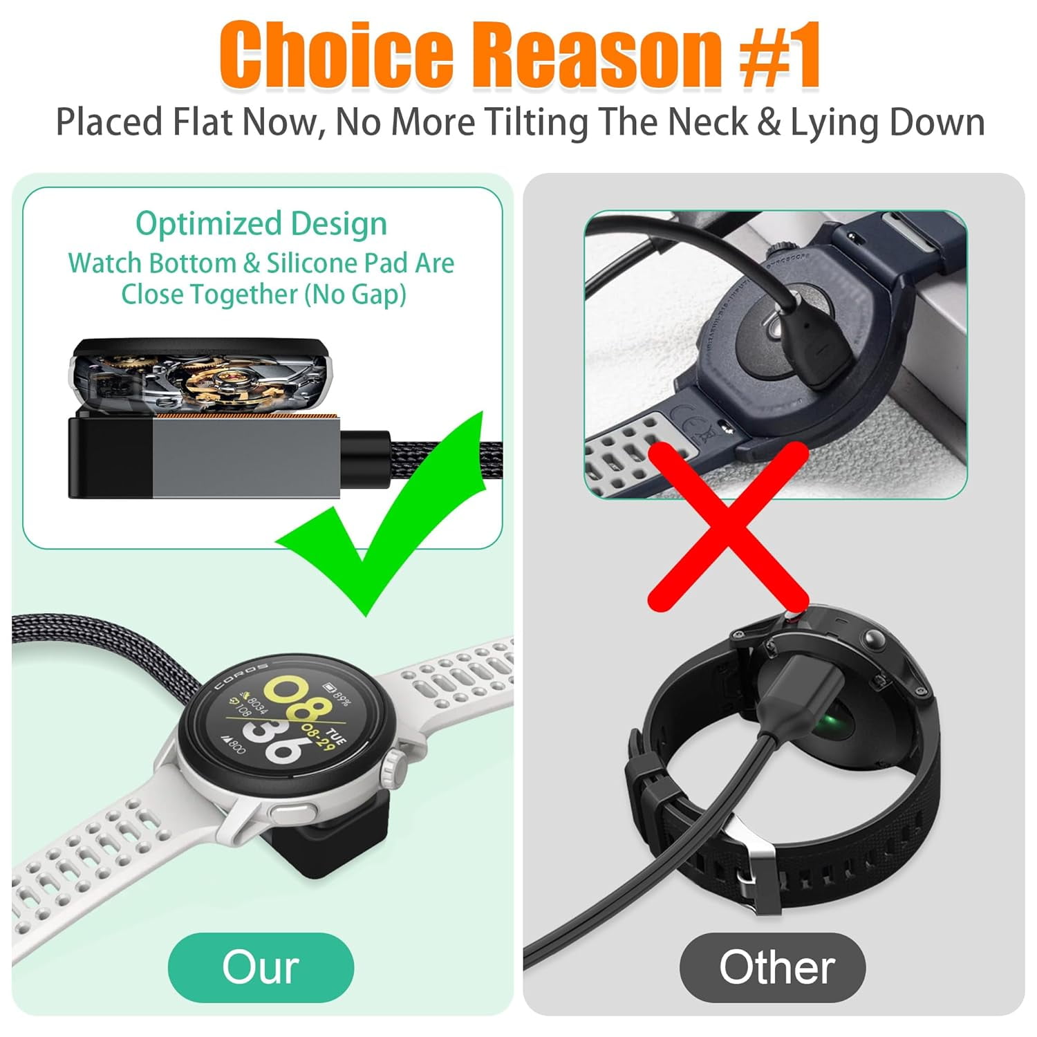 XUERUI-6.6ft Angled Replacement Charger Cable for Coros Smartwatch, 90 ...