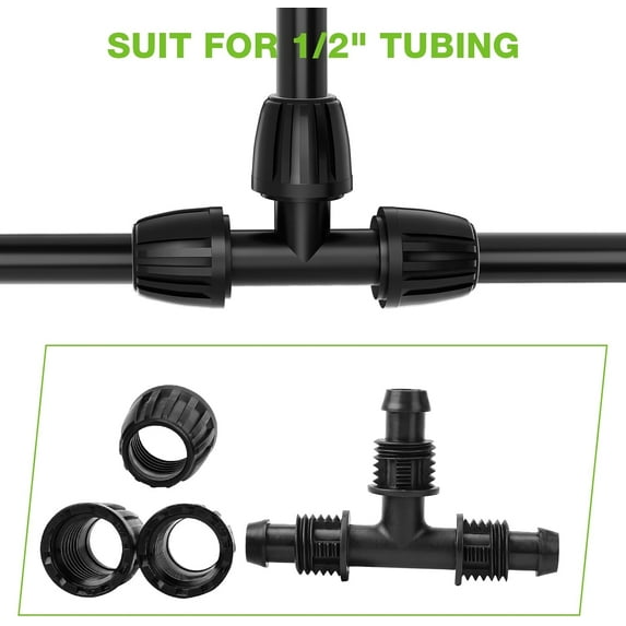 XUERUI-6 Pack 1/2 Inch Drip Irrigation Tee Connectors, Barbed Lock ...
