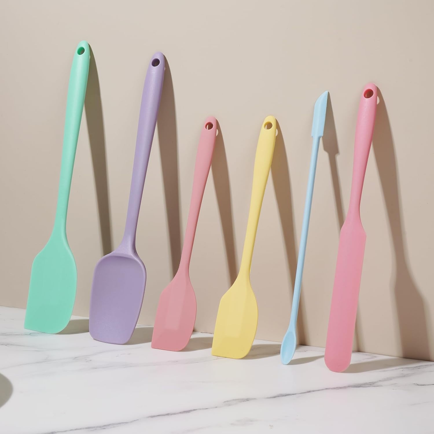 XUERUI-6-Pack Multi-Sized Silicone Spatulas, 5 Macaron Colors One-Piece ...