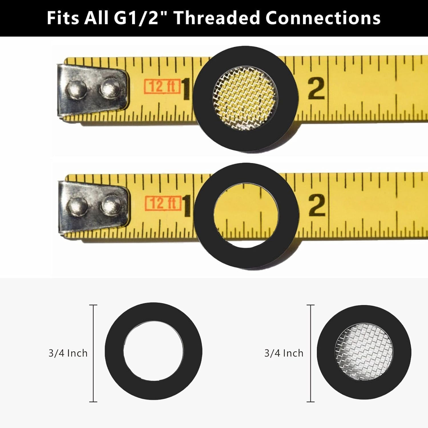 XUERUI-6 Pack Shower Filter Gasket + 6 Pack Rubber Washer, 3/4" for 1/2 ...