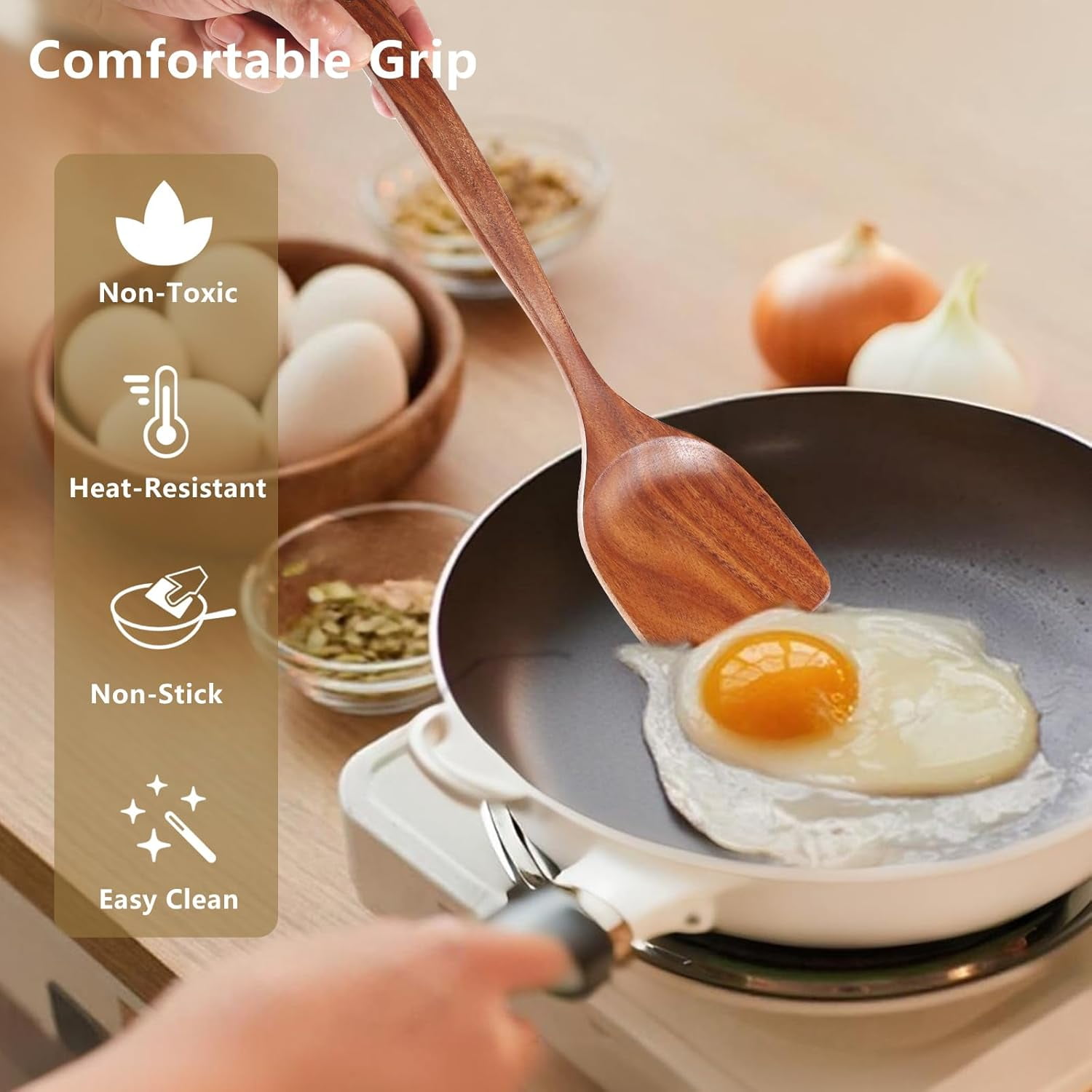 XUERUI-6 Pack Wooden Spoons For cooking – Heat-Resistant Premium Teak ...