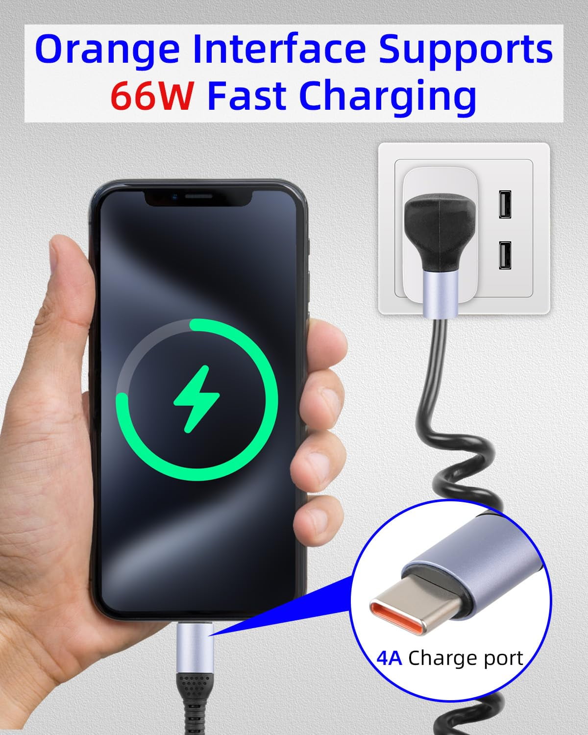 XUERUI-66W Coiled Multi USB C Fast Charging Cable 90 Degree, Right ...