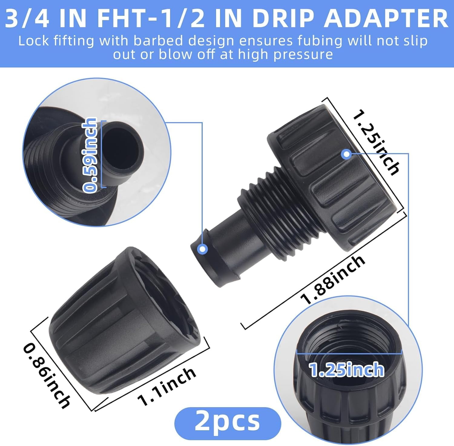 XUERUI-6PCS 1/2 Inch Drip Irrigation Tubing Faucet Adapter 3/4 Inch ...