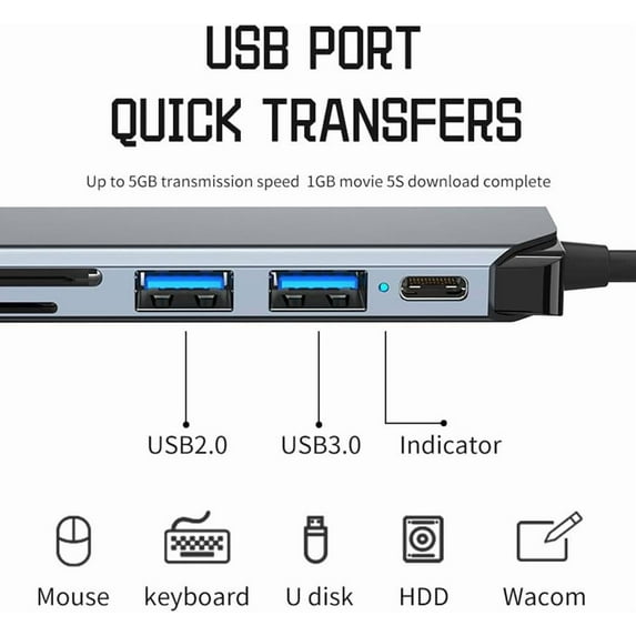XUERUI-7 Port USB C Hub USB 3.0 Type-C Splitter Multiport Dock Station ...
