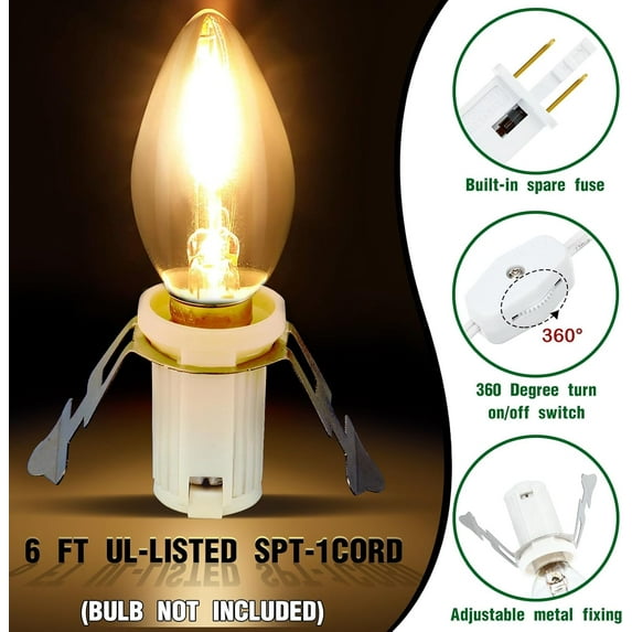 XUERUI-8 Pieces Christmas Village Light Cords Fit C7 LED Bulb E12 Light ...