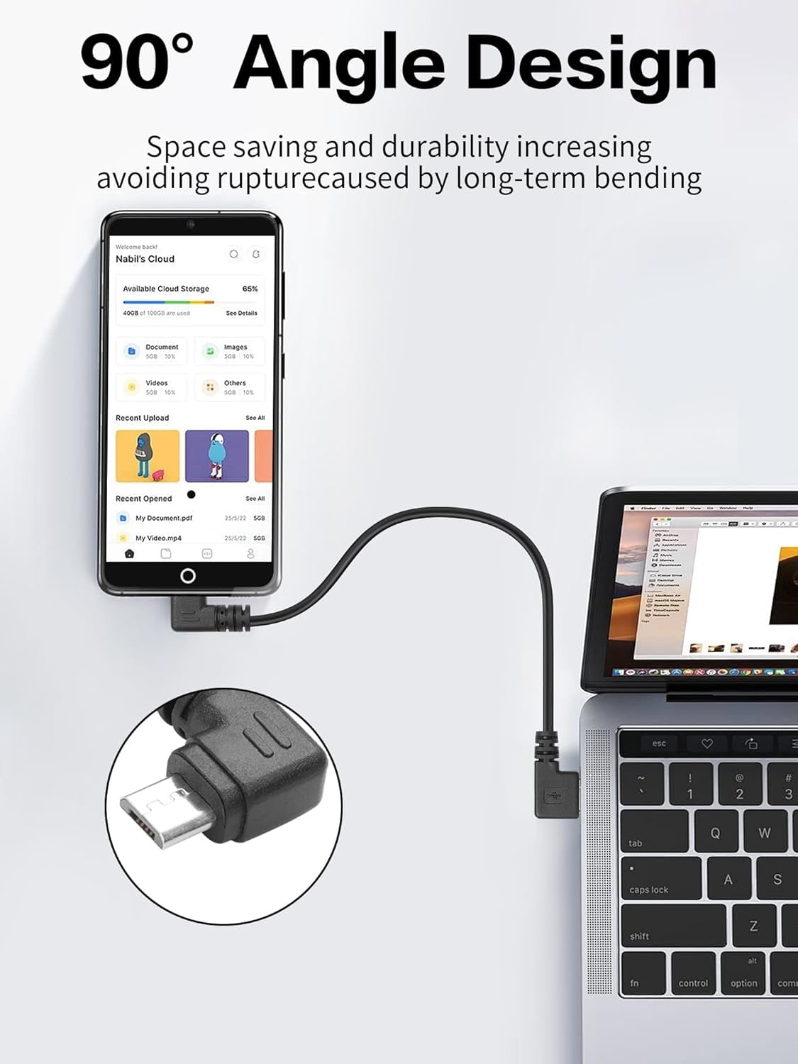 XUERUI-9 Inch Micro USB Cable Short USB A to Left & Right Angle Micro ...