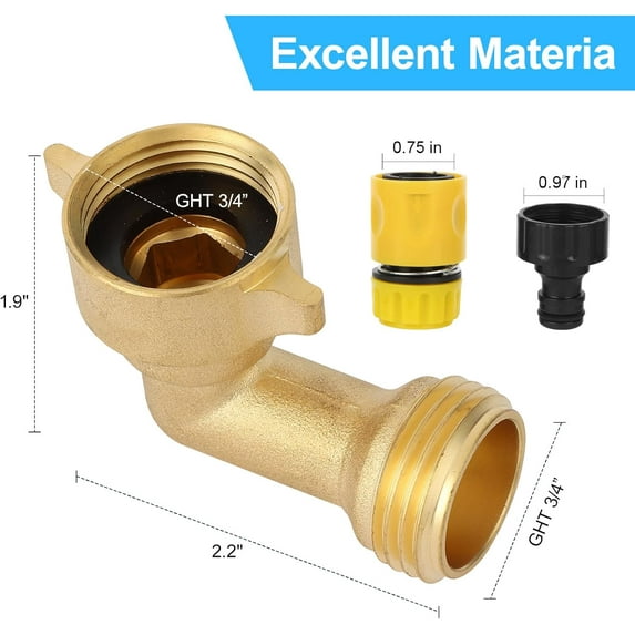 XUERUI-90 Degree Brass Garden Hose Elbow 3/4" FHT x 3/4" MHT, for ...