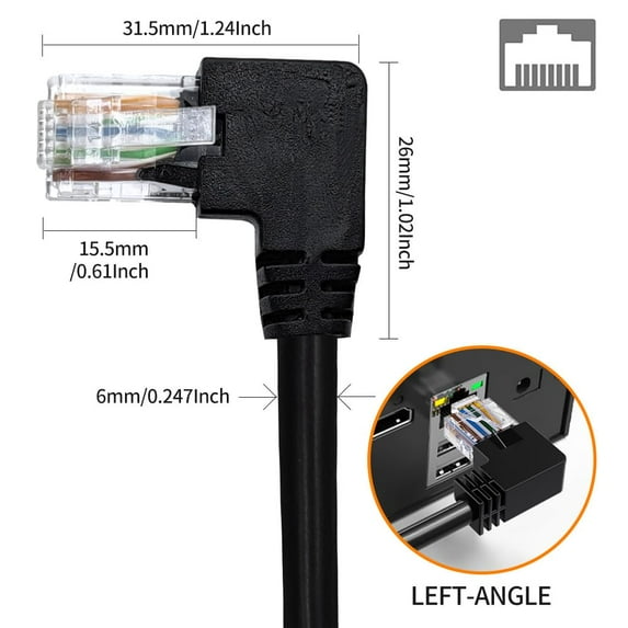 XUERUI-90 Degree Cat 6 Ethernet Cable Left Angle 6.6FT RJ45 Network ...