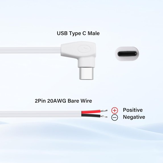 XUERUI-90 Degree USB C Power Pigtail Cable2 Pack 20AWG 5V Right Angle ...