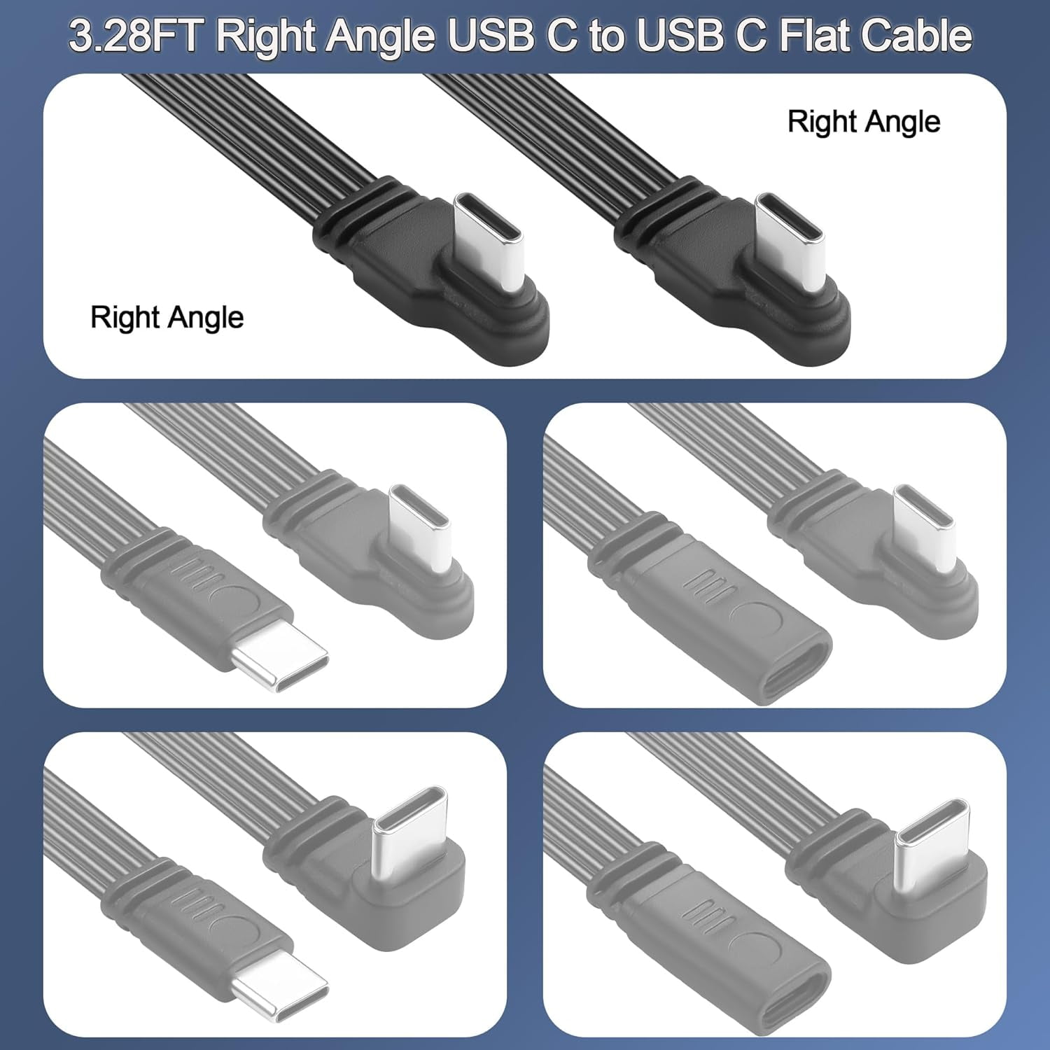 XUERUI-90Degree USB C to C Cable,USB 2.0 Type C Flat Cord,Right Angle ...