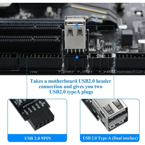 XUERUI-9Pin USB 2.0 Female Pin Dual 2 Port USB Motherboard Header ...