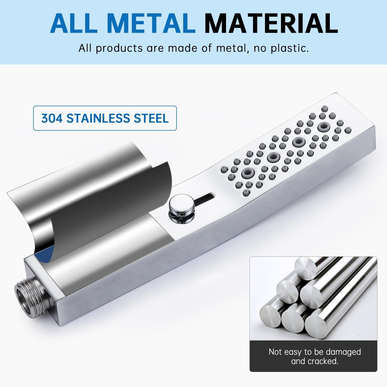 XUERUI-All Metal Square 3 Function Handheld Shower Head, Easy and Quick ...