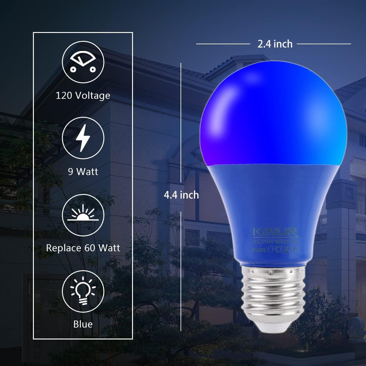 XUERUI-Blue LED Light Bulb, A19 9W (60W Equivalent) 120V E26 Medium ...