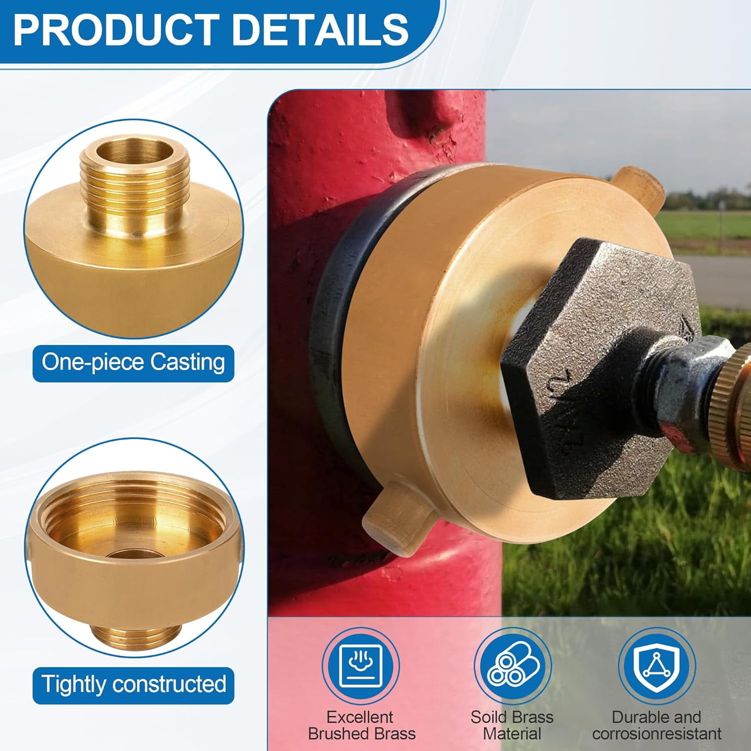 XUERUI-Brass Fire Hydrant Adapter, 1-1/2" NST (NH) Female x 3/4" GHT ...