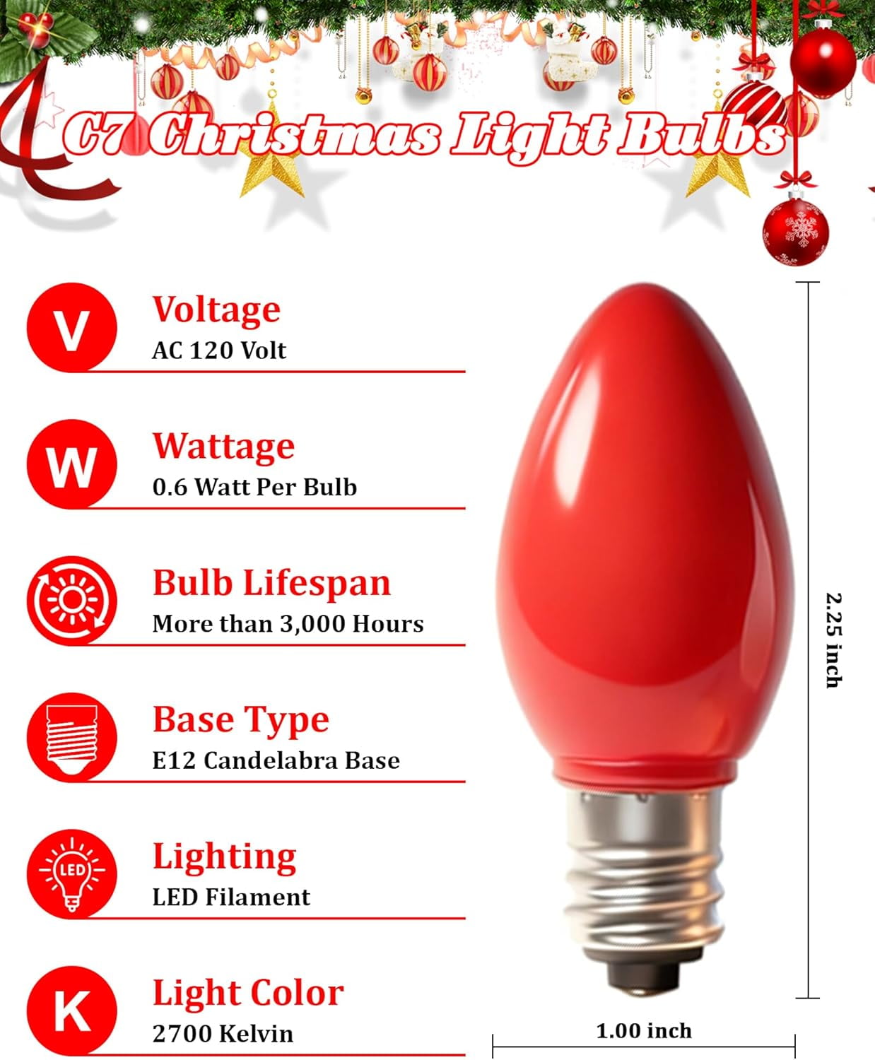 XUERUI-C7 LED Christmas Light Bulbs, 25 Pack Multicolor Replacement ...