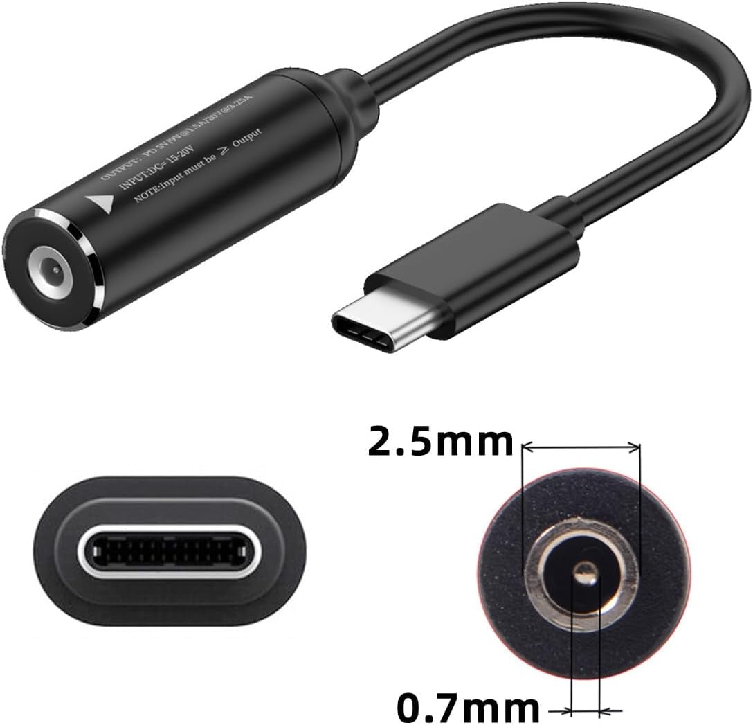 XUERUI-Cable DC 20V, Jack 2.5x0.7mm Input to USB-C Type-C Output 90 ...