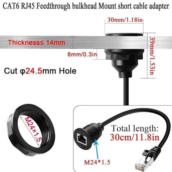 XUERUI-Cat6 Flush Mount Network Short Cable Adapter - RJ45 8P8C Male to ...