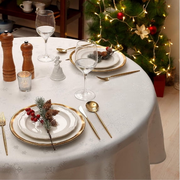 XUERUI-Christmas Tablecloth Round 60 Inch, Snowflake Table Cloth for ...