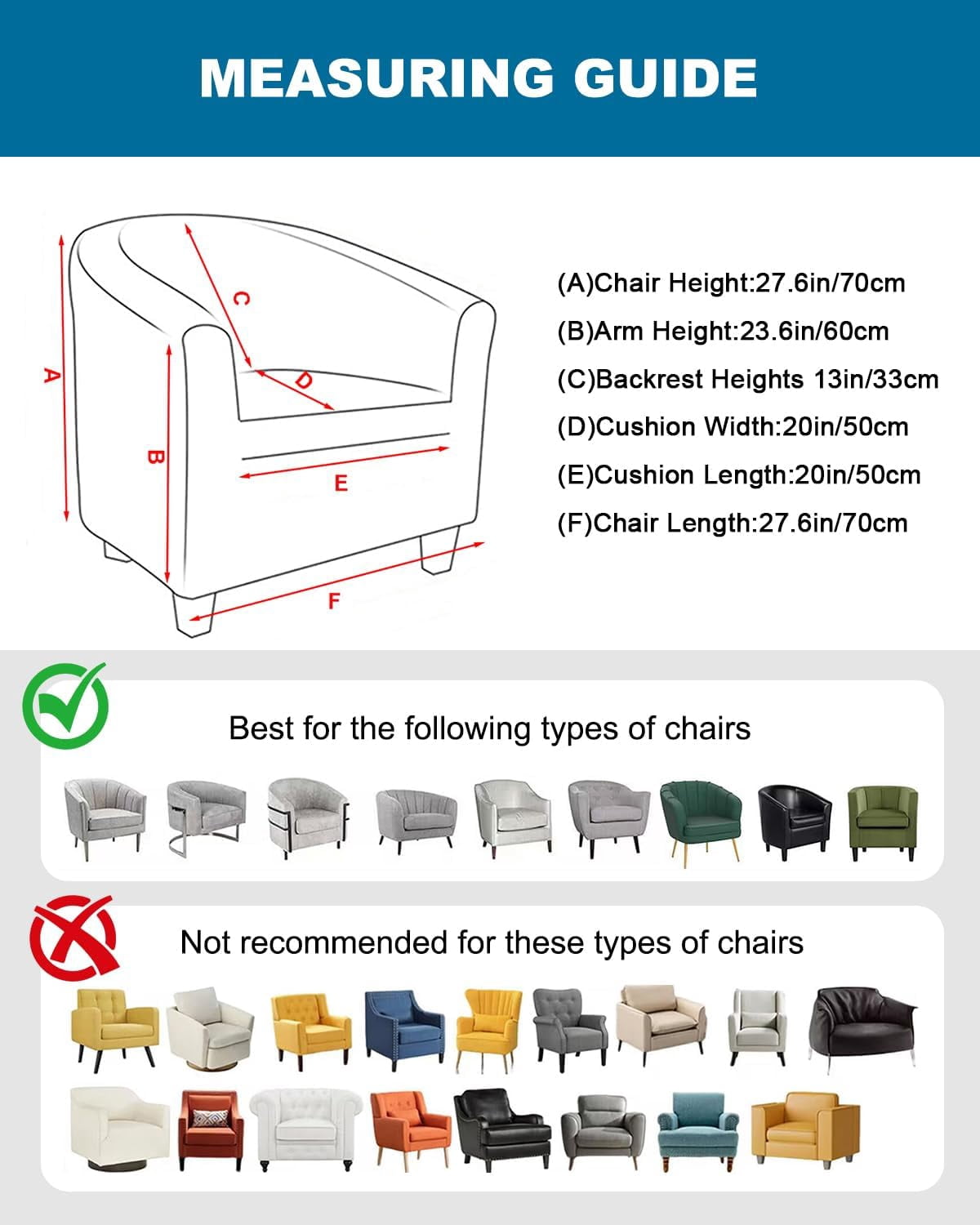 XUERUI-Club Chair Slipcover 1-Piece Soft Stretch Barrel Chair Covers ...