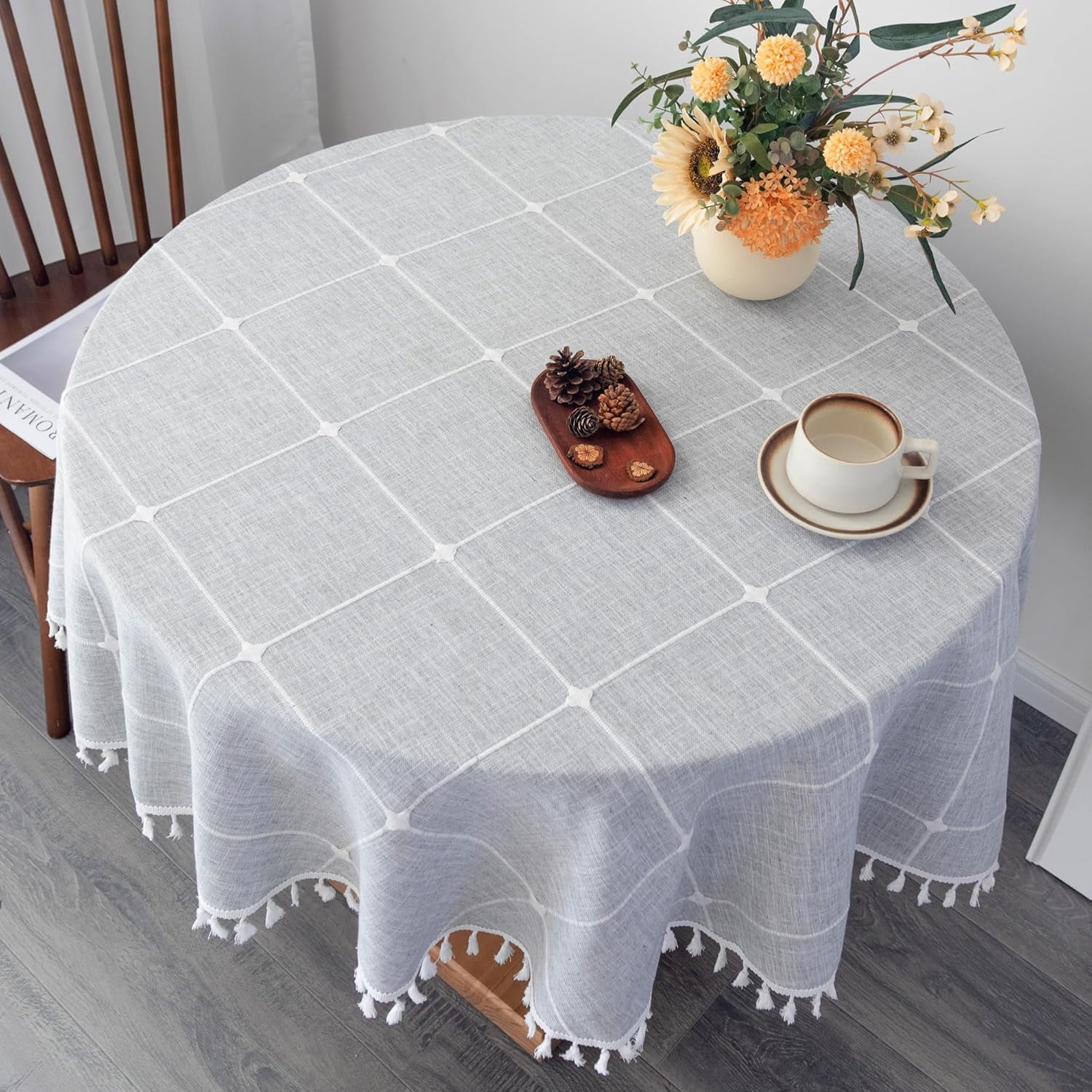 XUERUI-Cotton Linen Small Round Tablecloth 36 Inch Boho Wrinkle Free ...