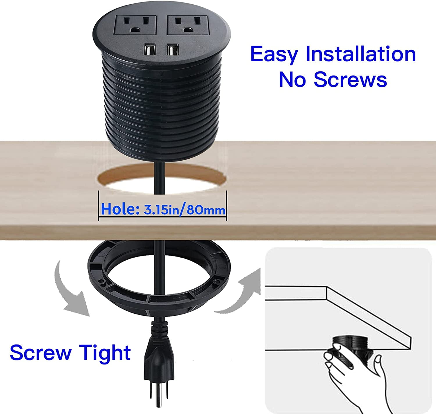 XUERUI-Desk Power Grommet with USB Ports 3.15 Inch Desktop Outlet ...