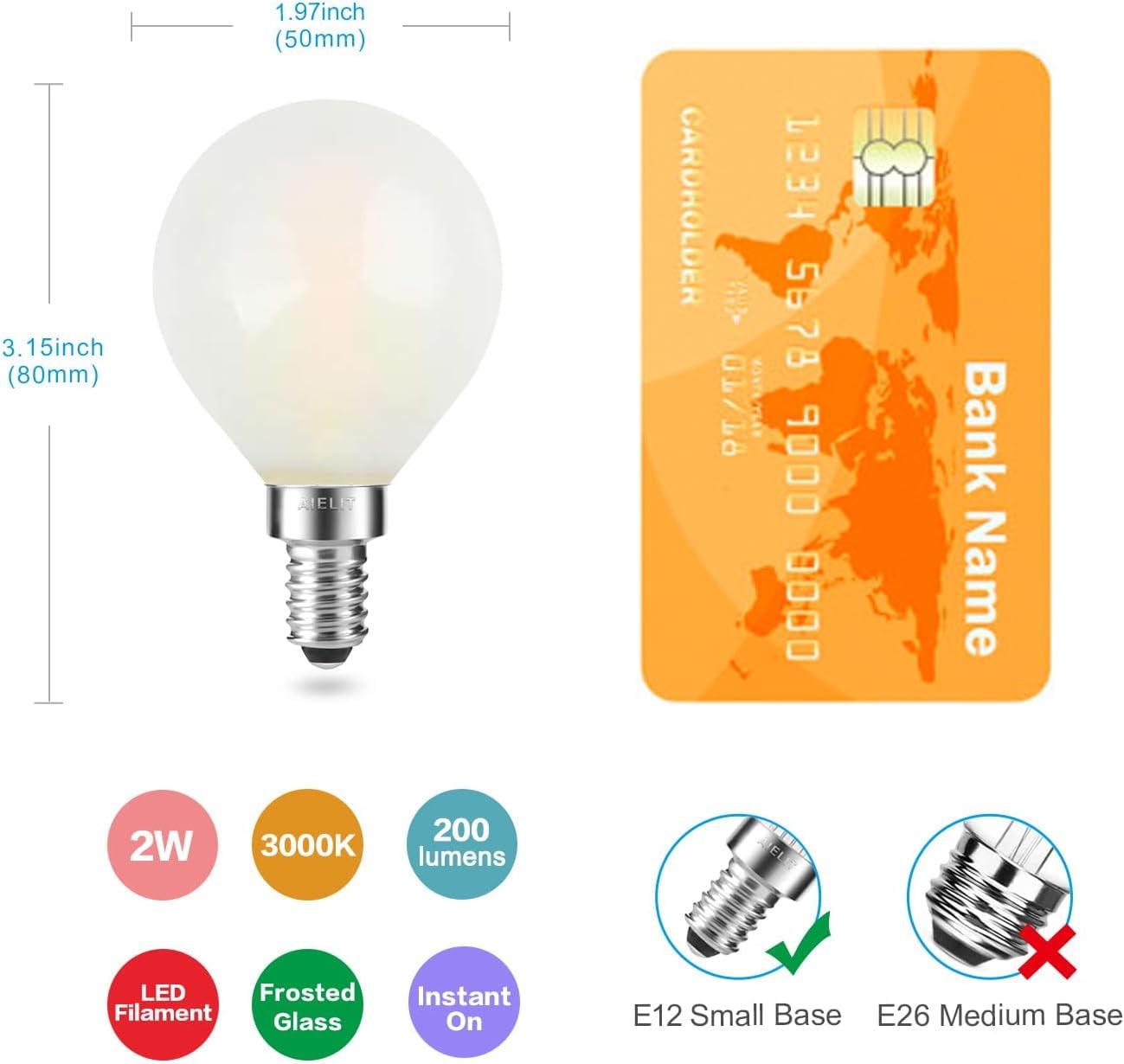 XUERUI-Dimmable G15 Frosted LED Light Bulb(25W Equivalent), 2W E12 ...