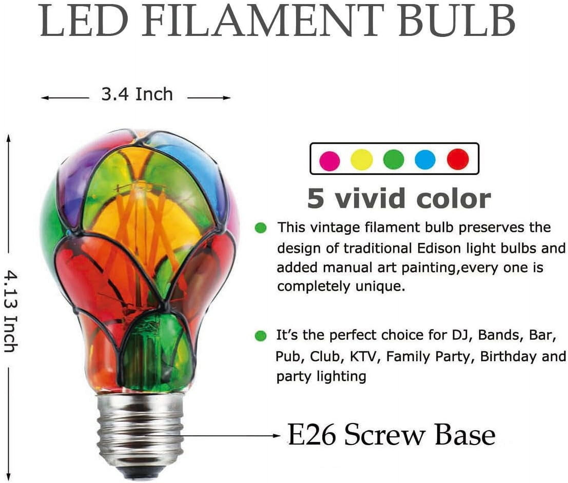 XUERUI-Dimmable Stained Glass LED Light Bulb Led Color Bulb,E26 Base 4 ...