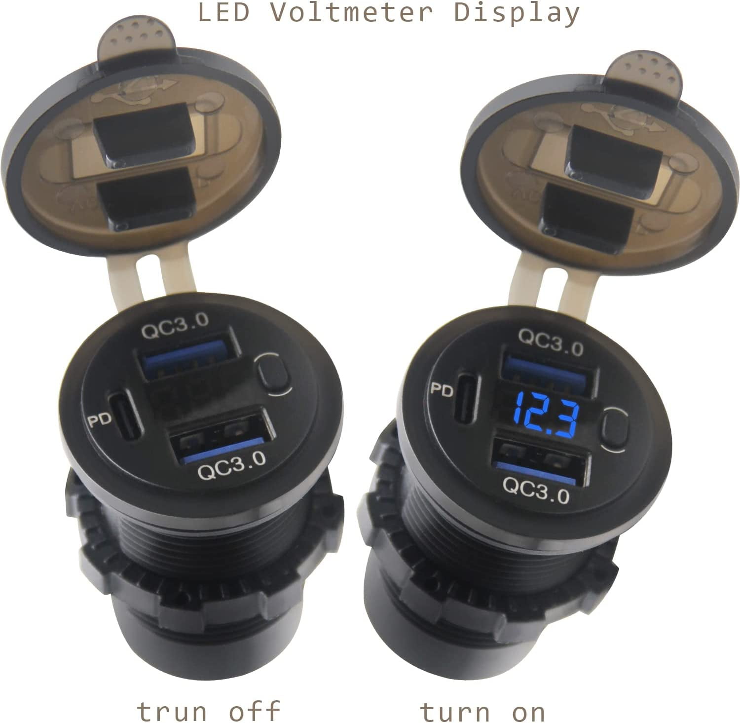 XUERUI-Dual USB Quick Charge 3.0 Port & PD USB C Car Charger Socket ...