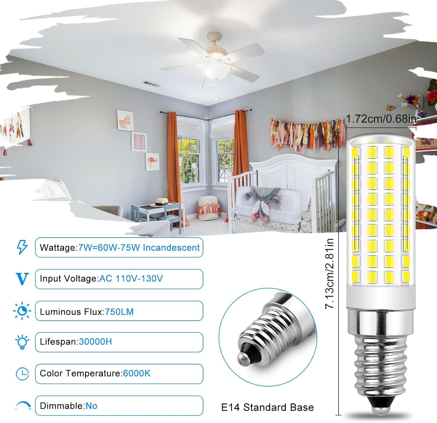 XUERUI-E14 European Base Bulb 75W Incandescent Equivalent AC 110V-130V ...
