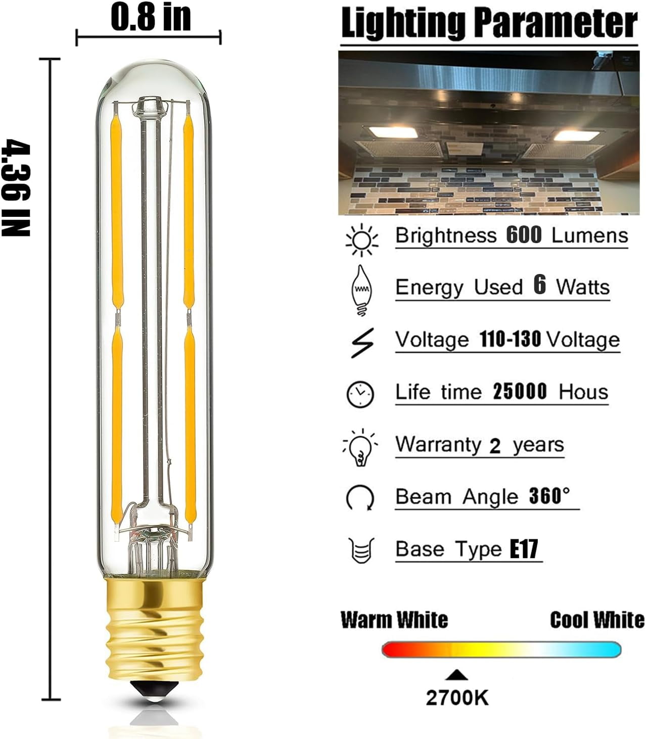 XUERUI-E17 LED T20 Tubular Bulb 6W,Dimmable Led Tube Bulbs,2700K Warm ...