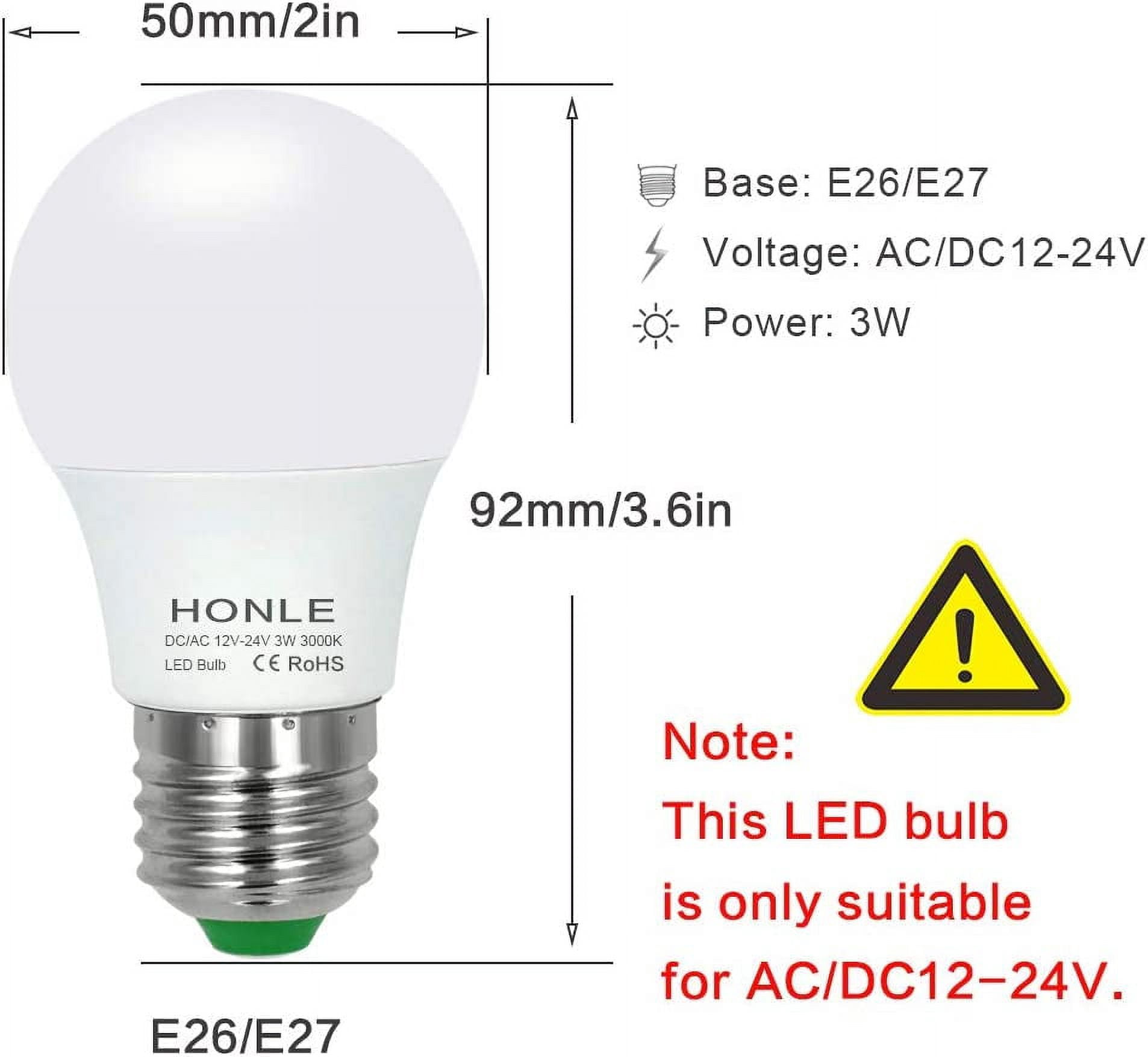 XUERUI-E26 12-24V AC/DC LED Light Bulbs 3W Low Voltage Warm White 3000K ...